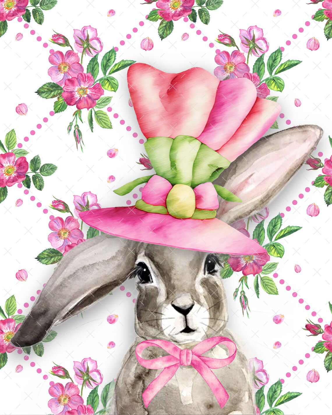 DIGITAL PRINT, Bunny in Hat Digital, Easter Rabbit Download ...