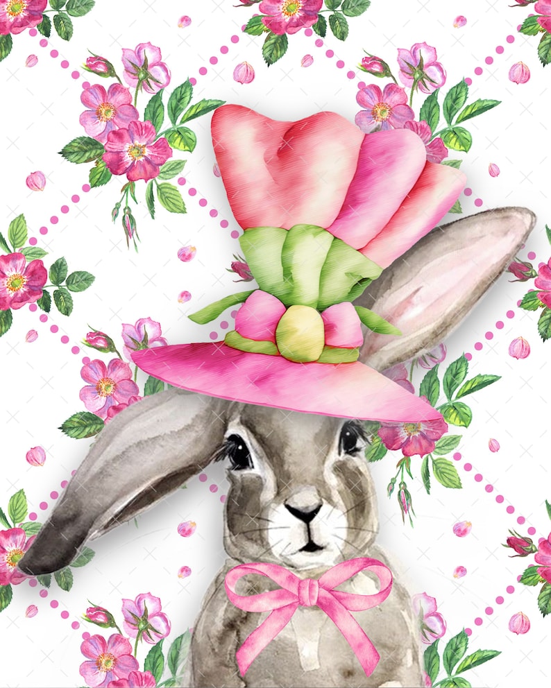 DIGITAL PRINT, Bunny in Hat Digital, Easter Rabbit Download ...