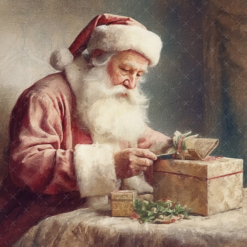 DIGITAL ART, 8X8 Downloadable Victorian Santa, French Christmas Art ...