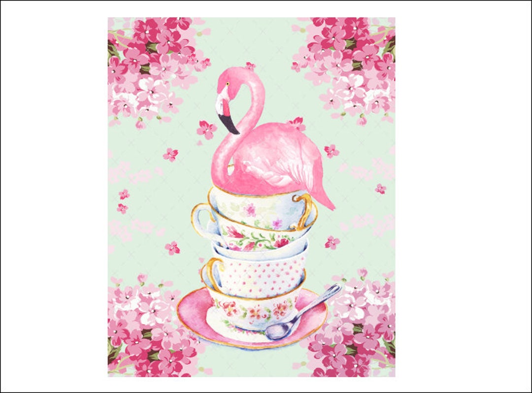 DIGITAL ART, Flamingo Art, Tea Party Art, Mockingbird Florals, Alice in ...