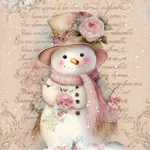 DIGITAL ART, Downloadable Pink Snowman, Christmas Printable Art ...