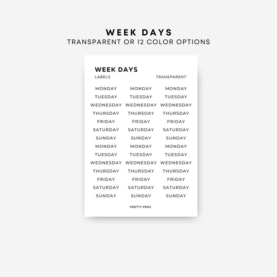 Week Day Stickers | Transparent | Functional Planner Stickers | Minimal ...