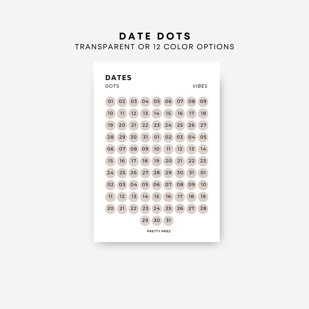Date Dot Stickers | Circle Date Stickers | Transparent | Minimal ...