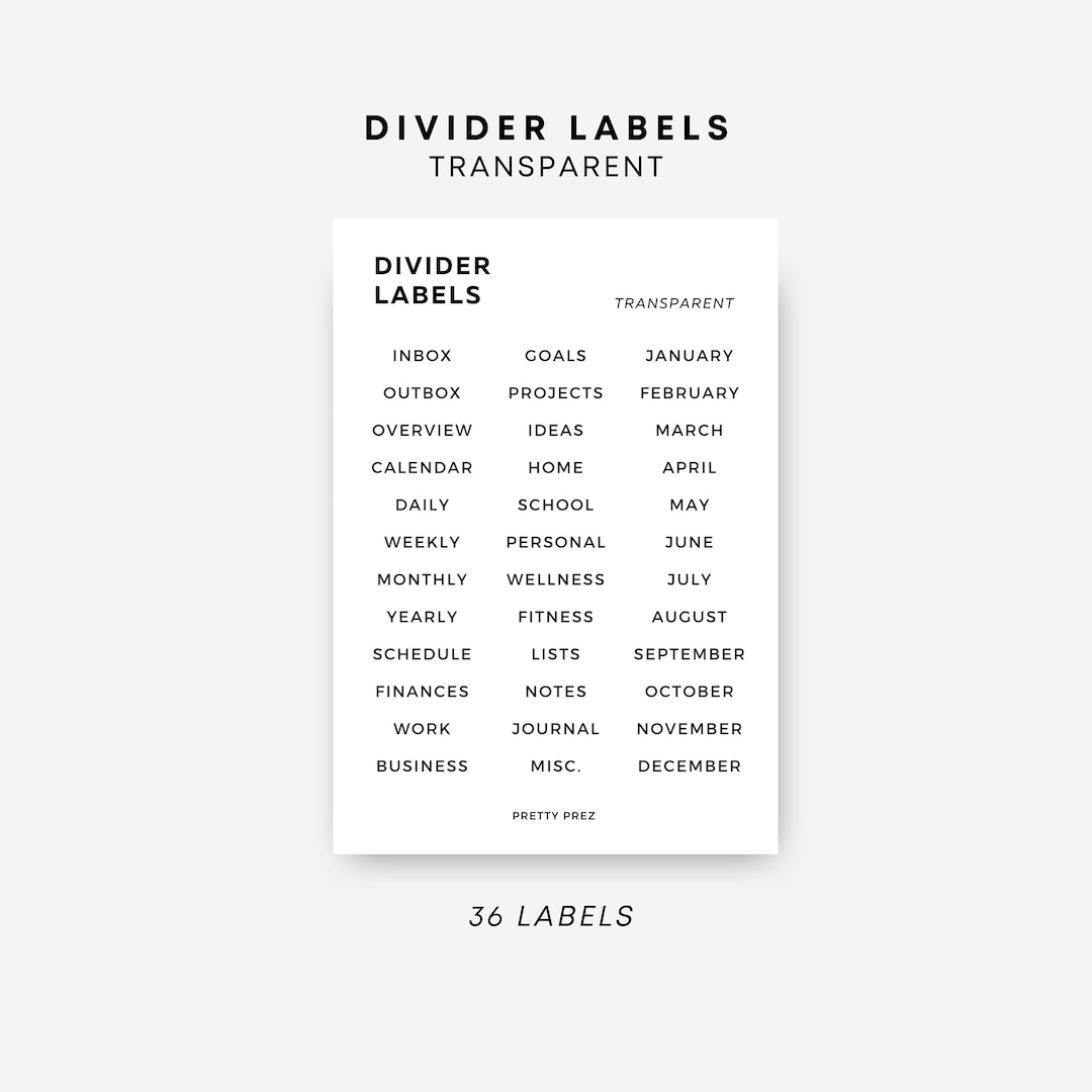 Tab Divider Labels | 36 Labels | Matte Transparent Stickers | Minimal ...