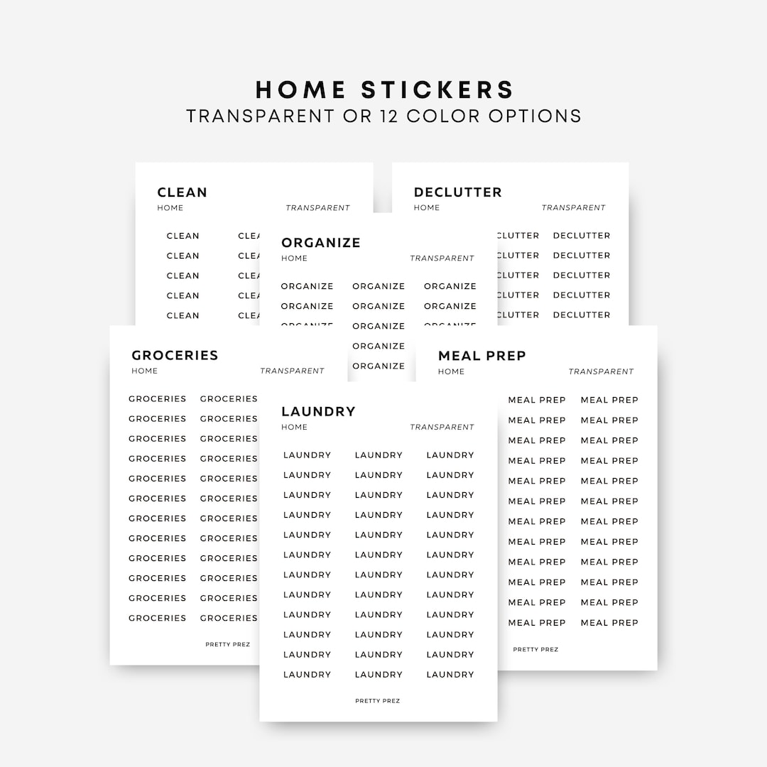 Home Stickers | Clean, Organize, Declutter, Laundry, Groceries, Meal ...