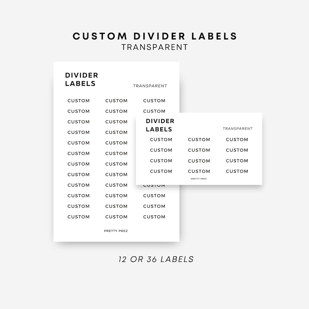 Custom Tab Divider Labels | 12 or 36 Labels | Matte Transparent ...