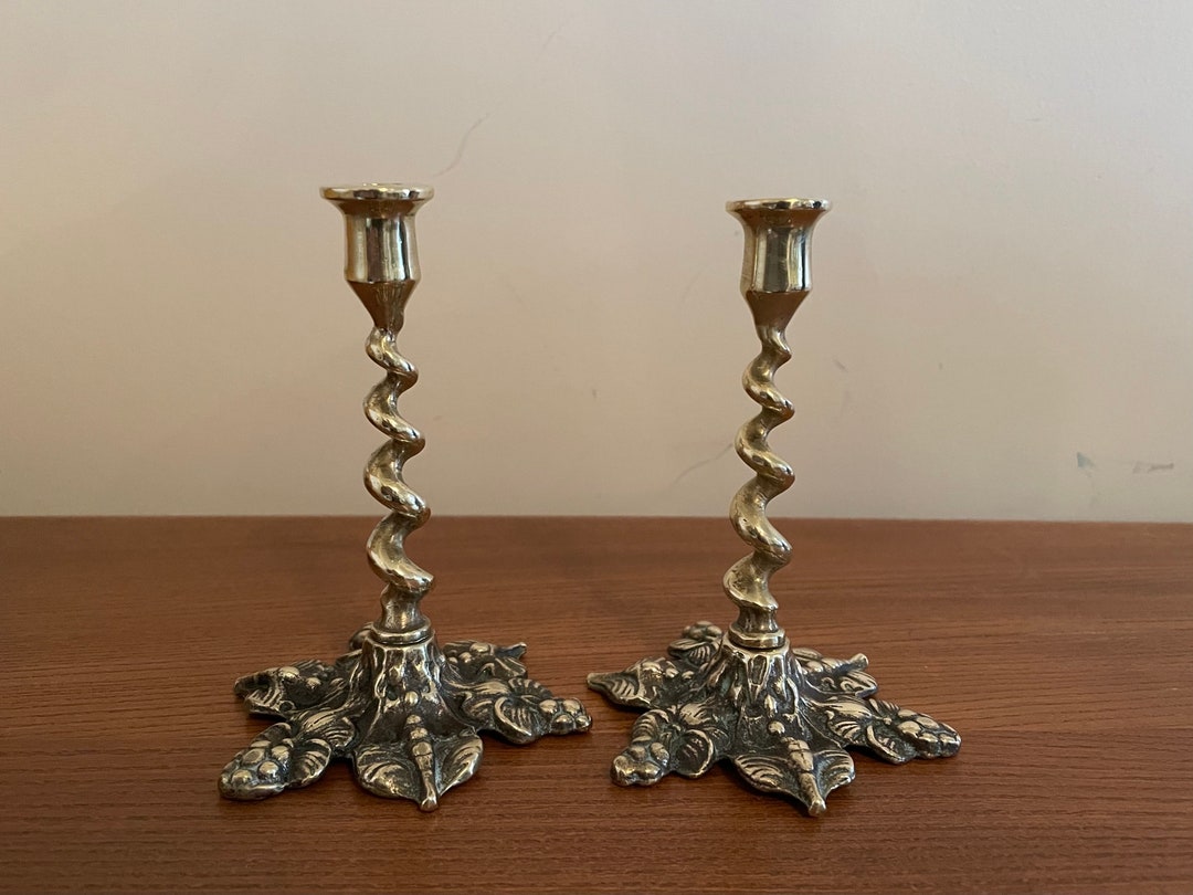 A Pair of Small Vintage Ornate Brass Candlesticks With Twisted Stems - Etsy