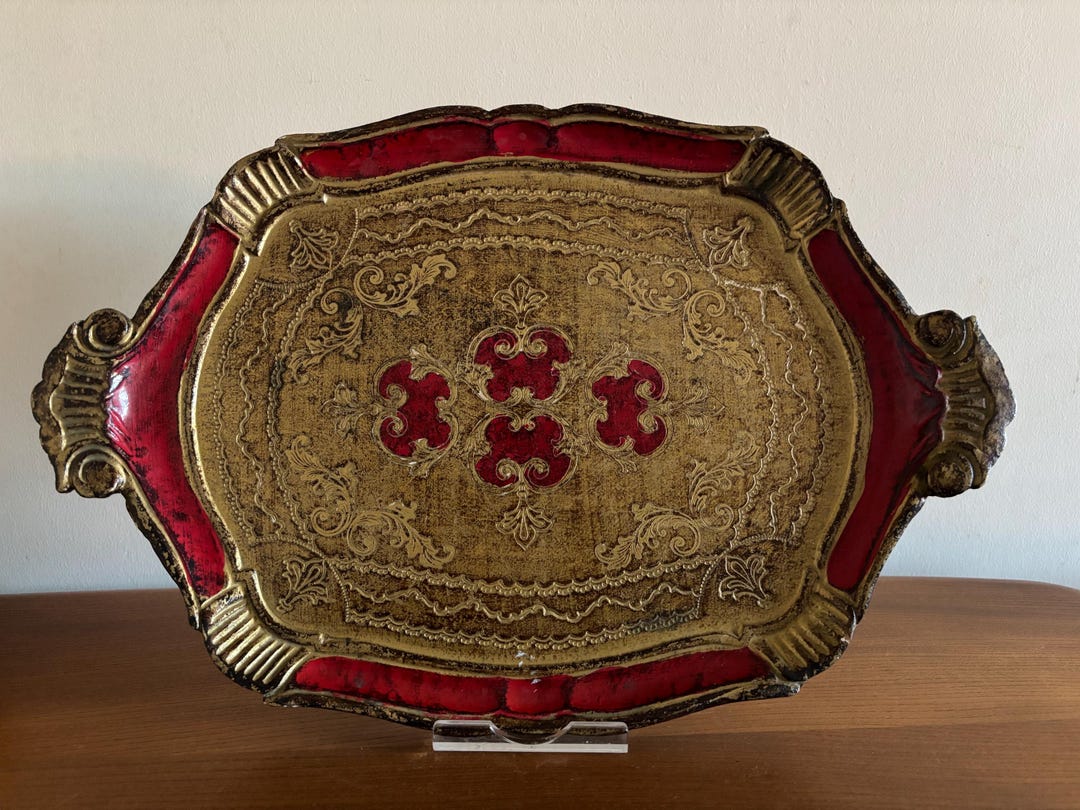 Vintage Florentine Wooden Oblong Red and Gilt Tray - Etsy