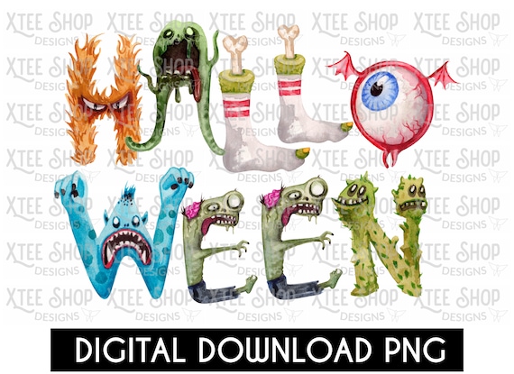 Halloween Monsters Word PNG Digital File Halloween Digital | Etsy