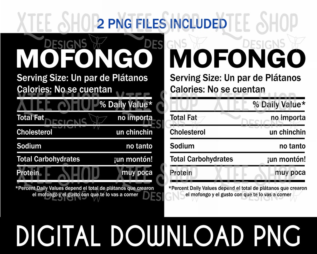Mofongo Nutrition Facts PNG Digital File, Funny Puertorican Food Design ...