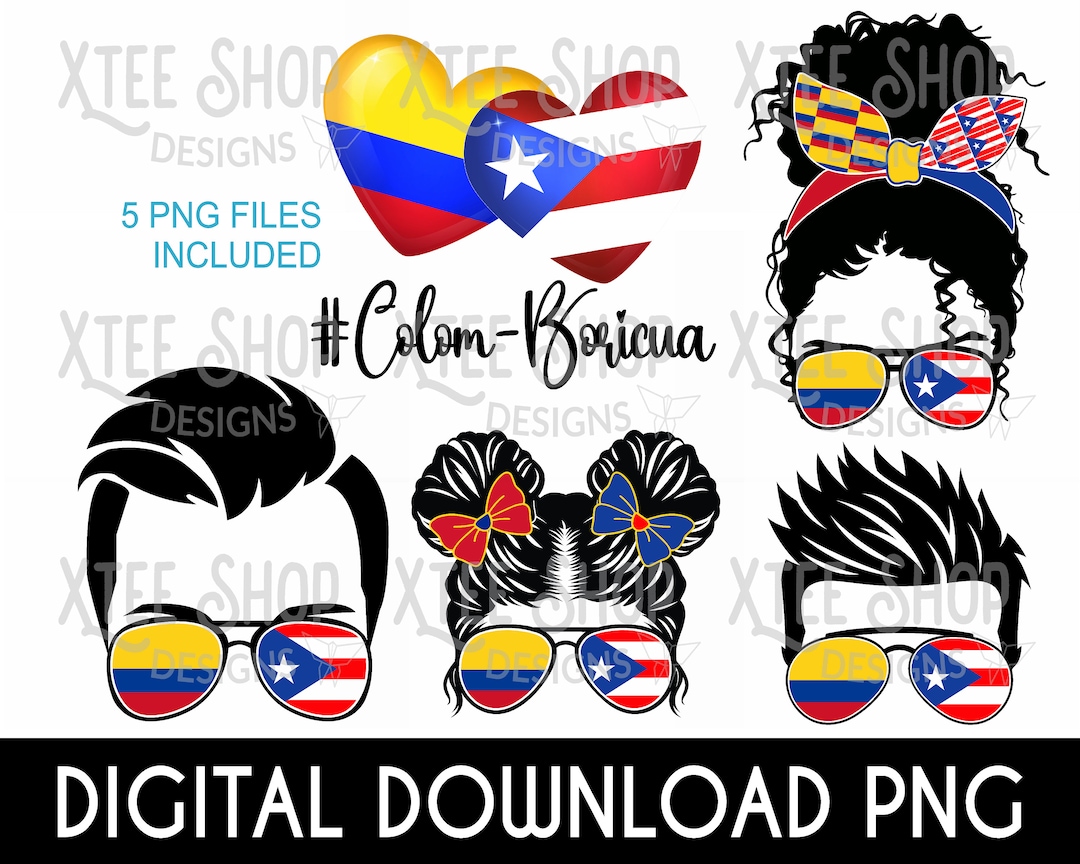 Colombia Puerto Rico Flag PNG Bundle: Colom-boricua Designs (digital ...
