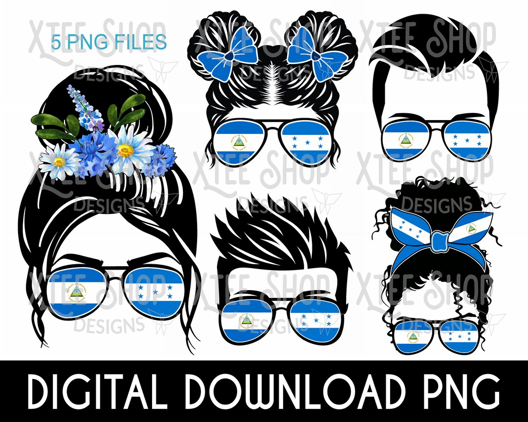Honduras and Nicaragua Family Design PNG Digital Bundle, Messy Hair ...