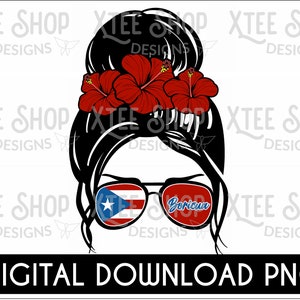 Boricua Girl With Amapola Flower Messy Hair PNG Digital File, Puerto ...