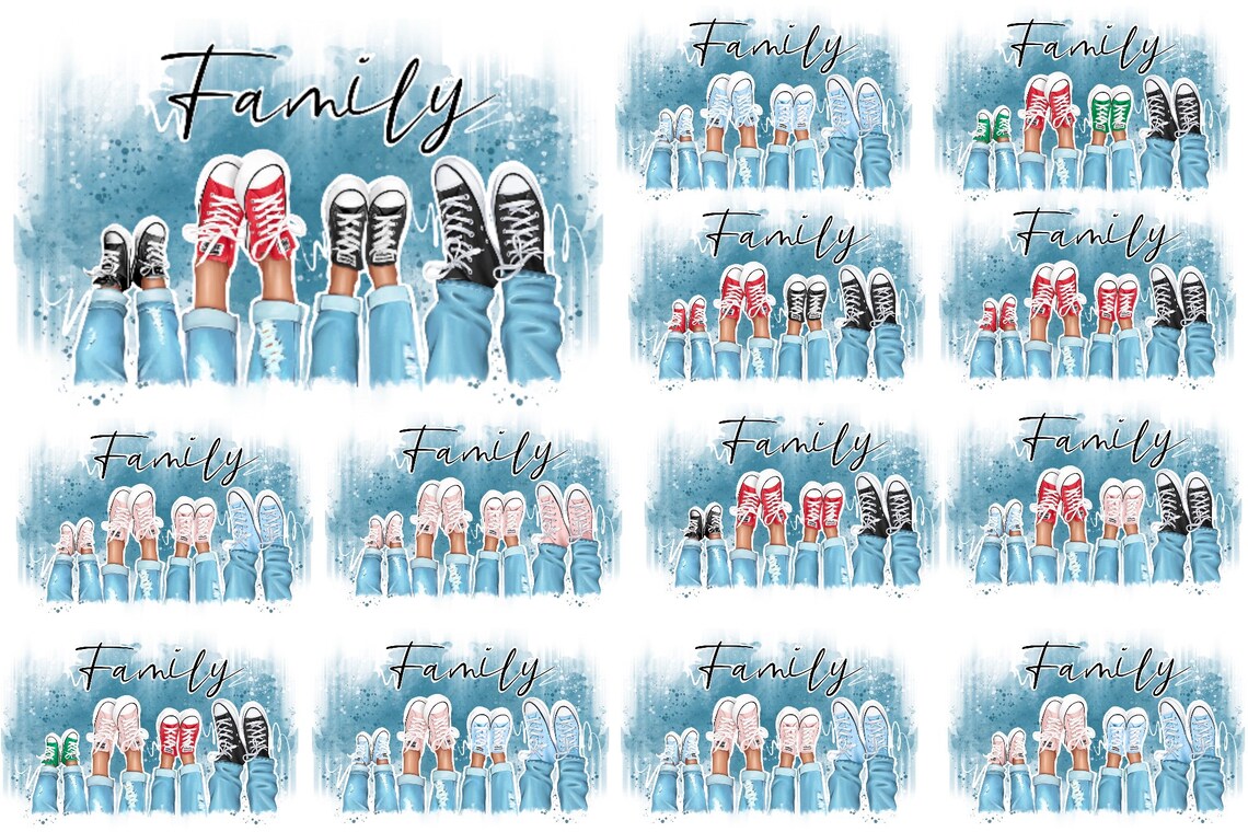 Family Clipart, Feet of Mom, Dad and Children in Shoes, PNG on ...