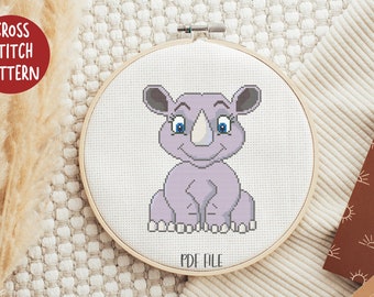 Rhino Cross Stitch - Etsy