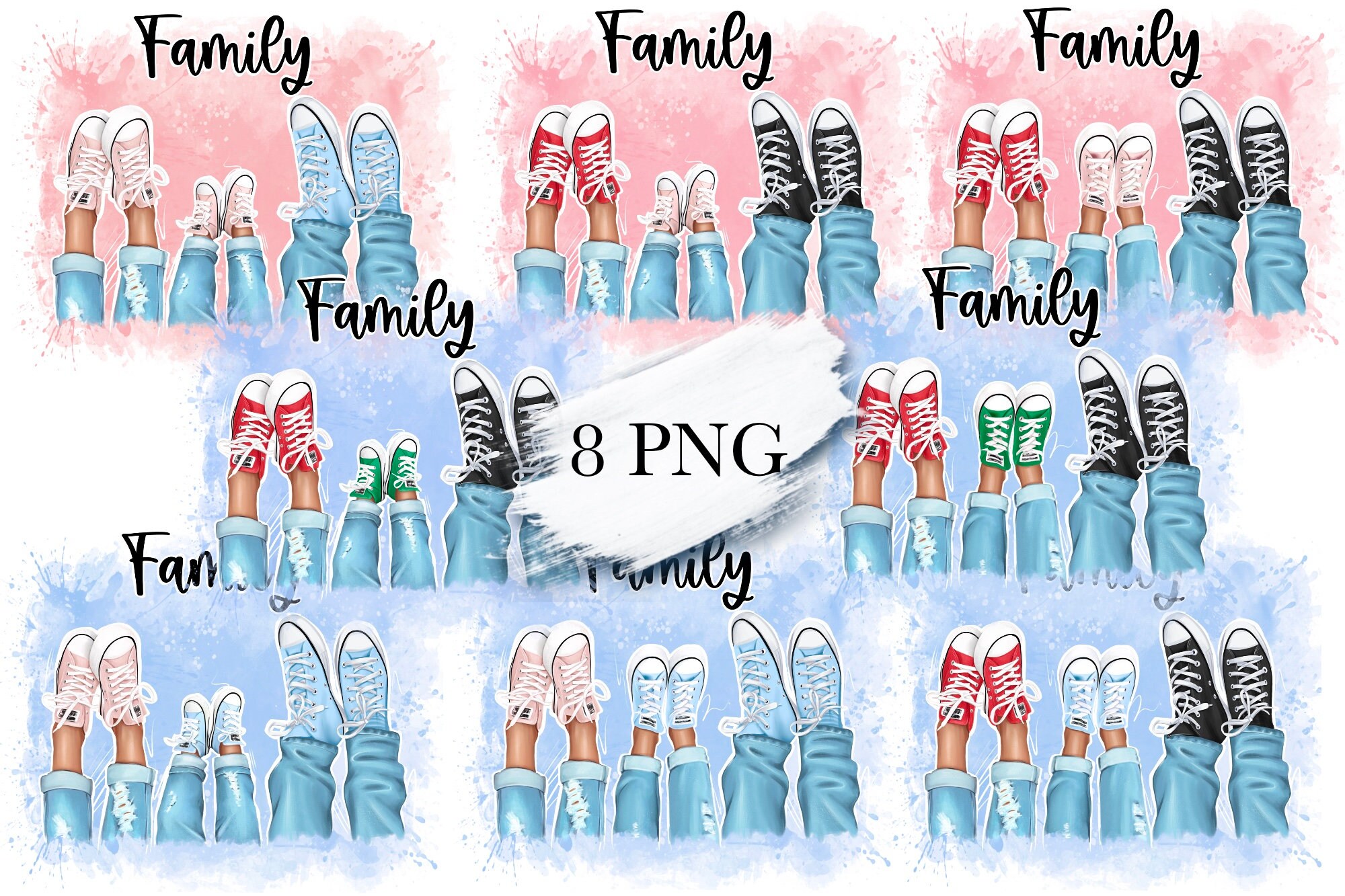 Family Clipart, Feet of Mom, Dad and Children in Shoes, PNG on ...