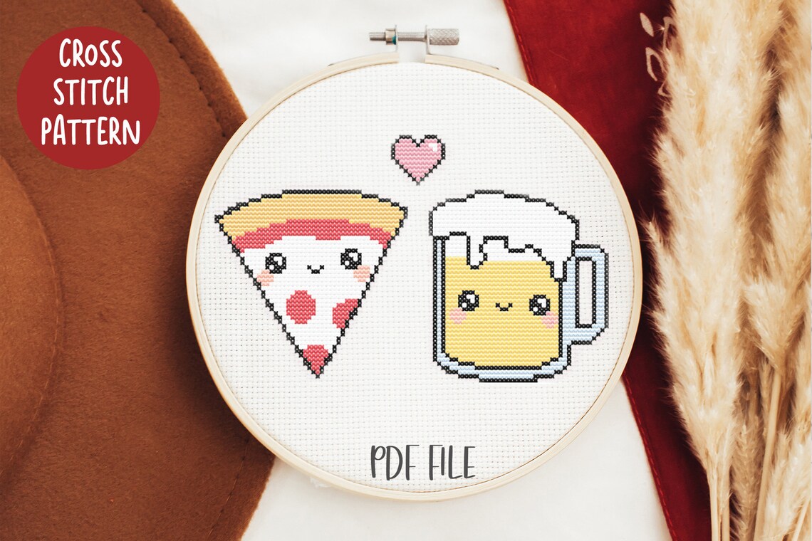 Pizza and Beer Cross Stitch Food Cross Stitch Kitchen Cross - Etsy