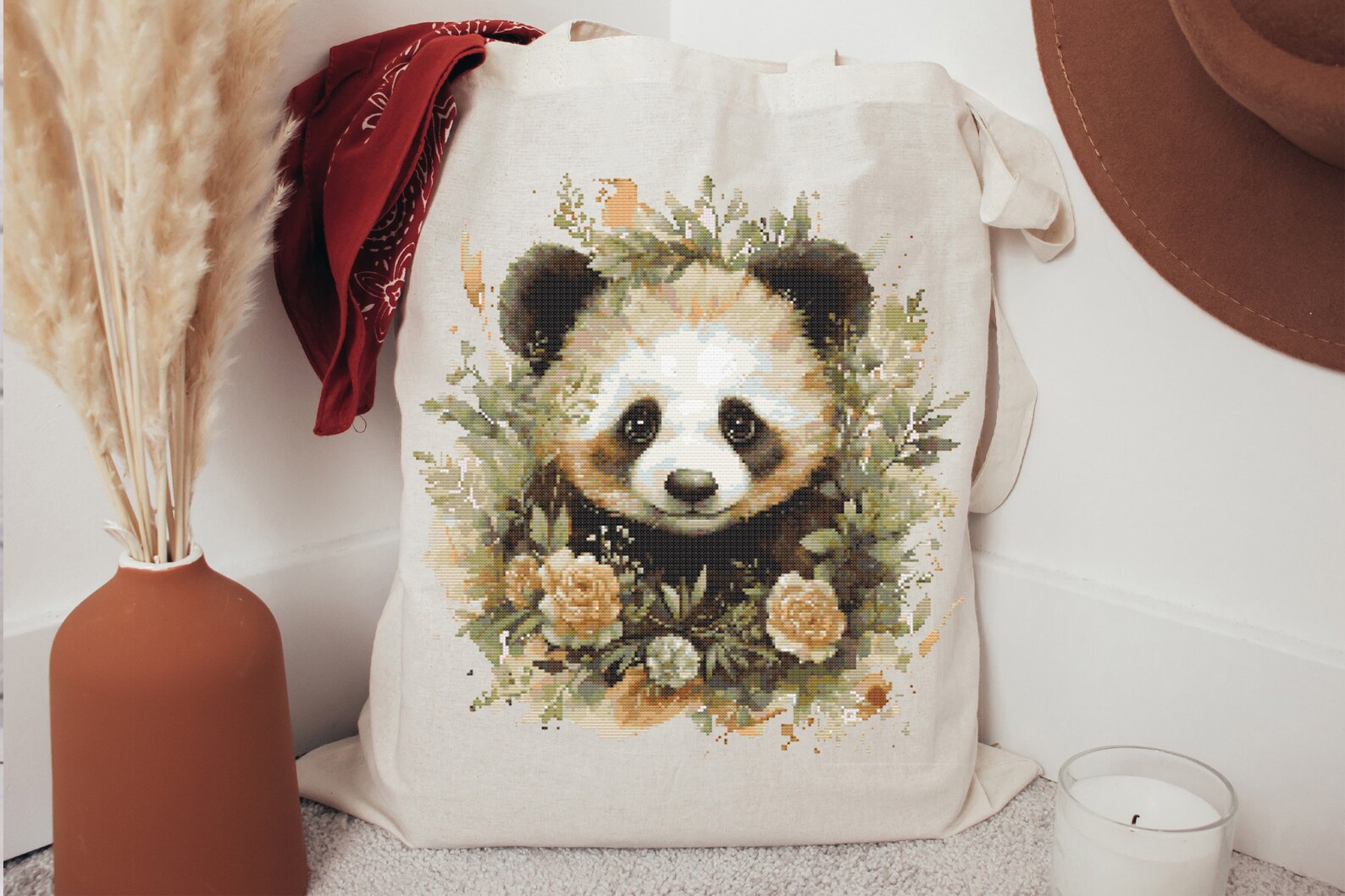 Set of 7 Pandas, Cute Panda Cross Stitch, Large Cross Stitch, Full ...