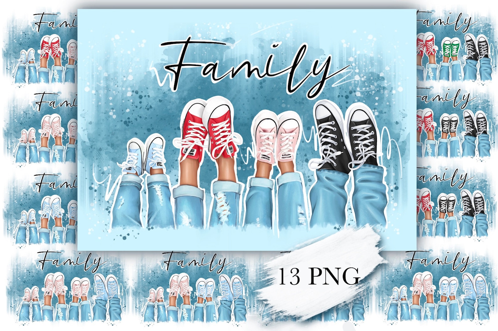 Family Clipart, Feet of Mom, Dad and Children in Shoes, PNG on ...