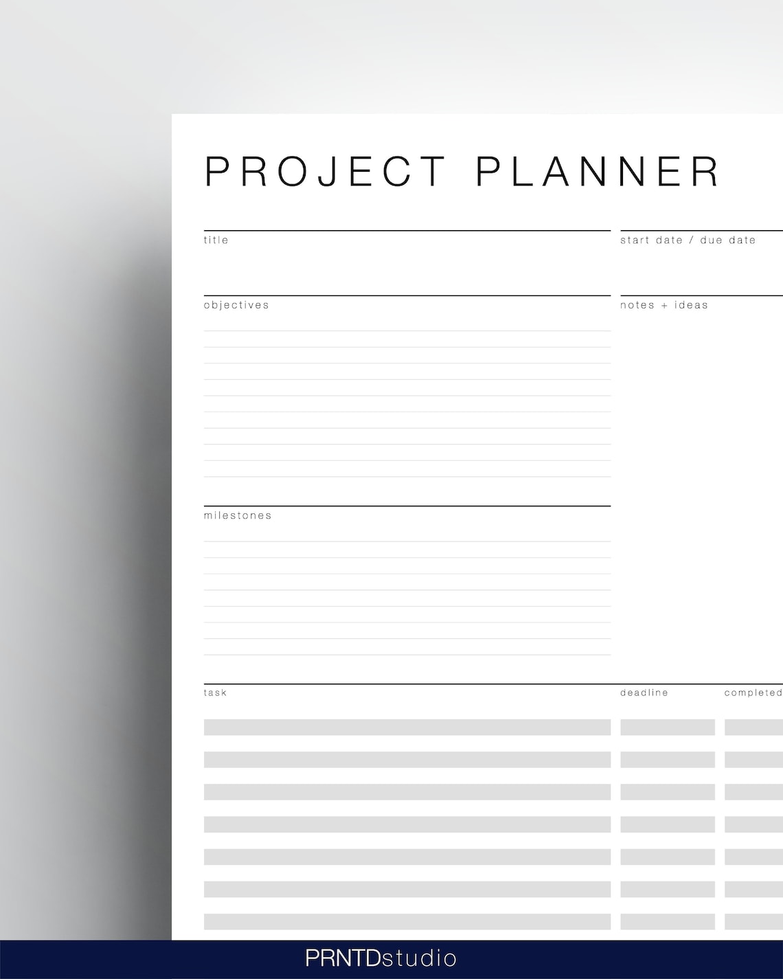 PROJECT PLANNER Template: Minimalist Project Planner One Page Fillable ...