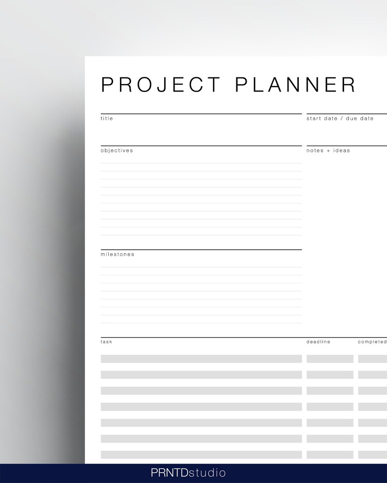 PROJECT PLANNER Template: Minimalist Project Planner One Page Fillable ...