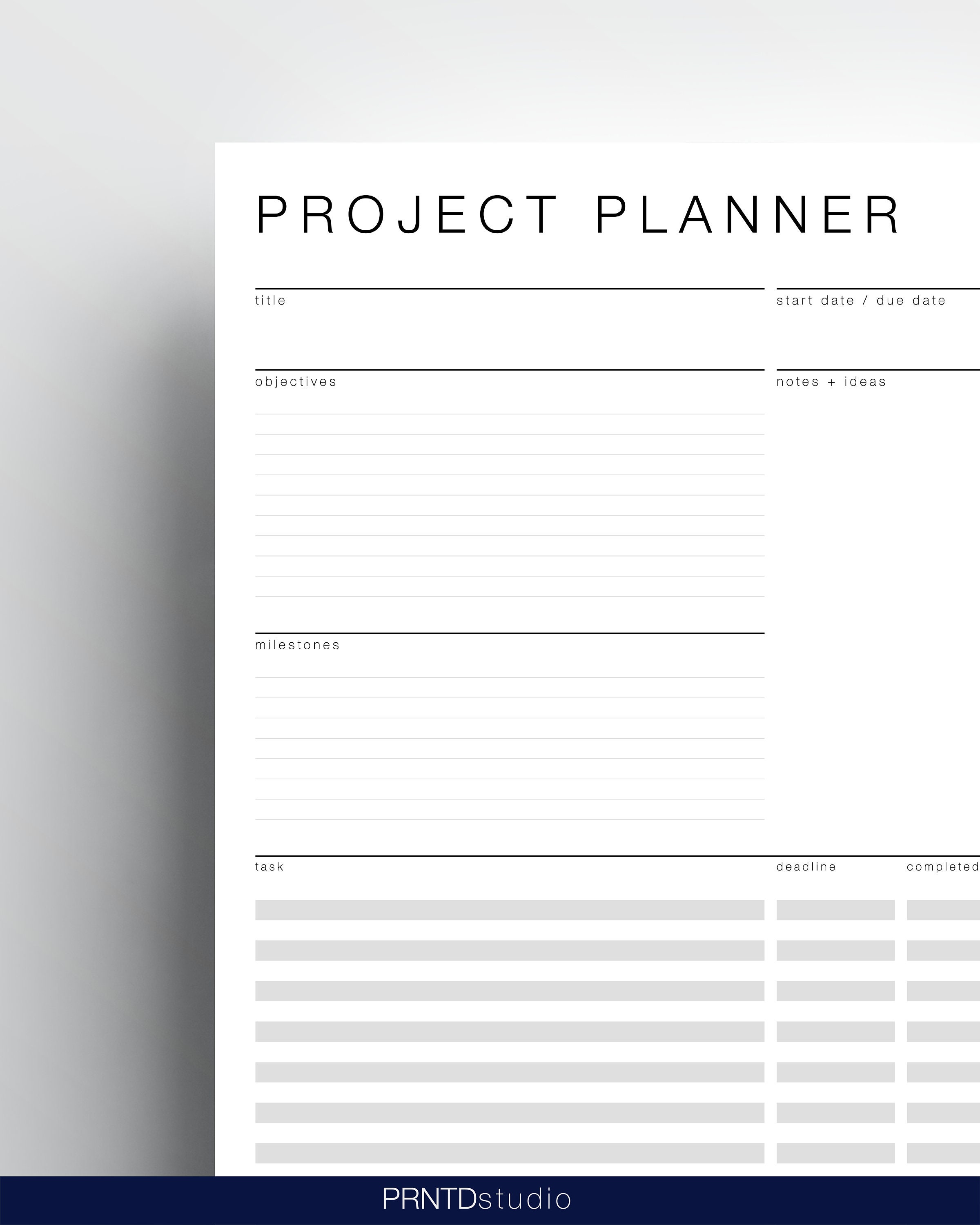 PROJECT PLANNER Template: Minimalist Project Planner One Page Fillable ...