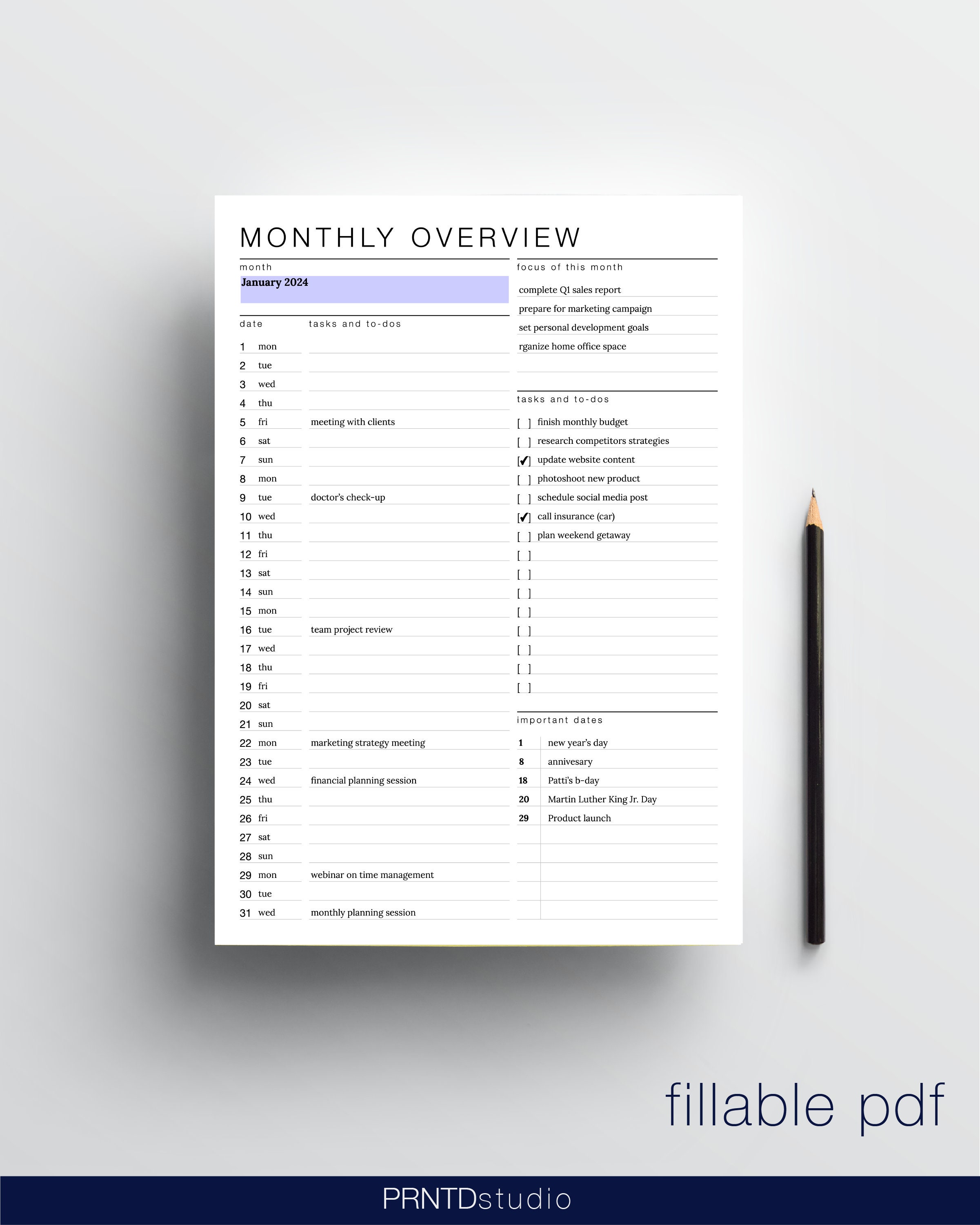 MONTHLY OVERVIEW Template: Minimalist Monthly Planner - Etsy
