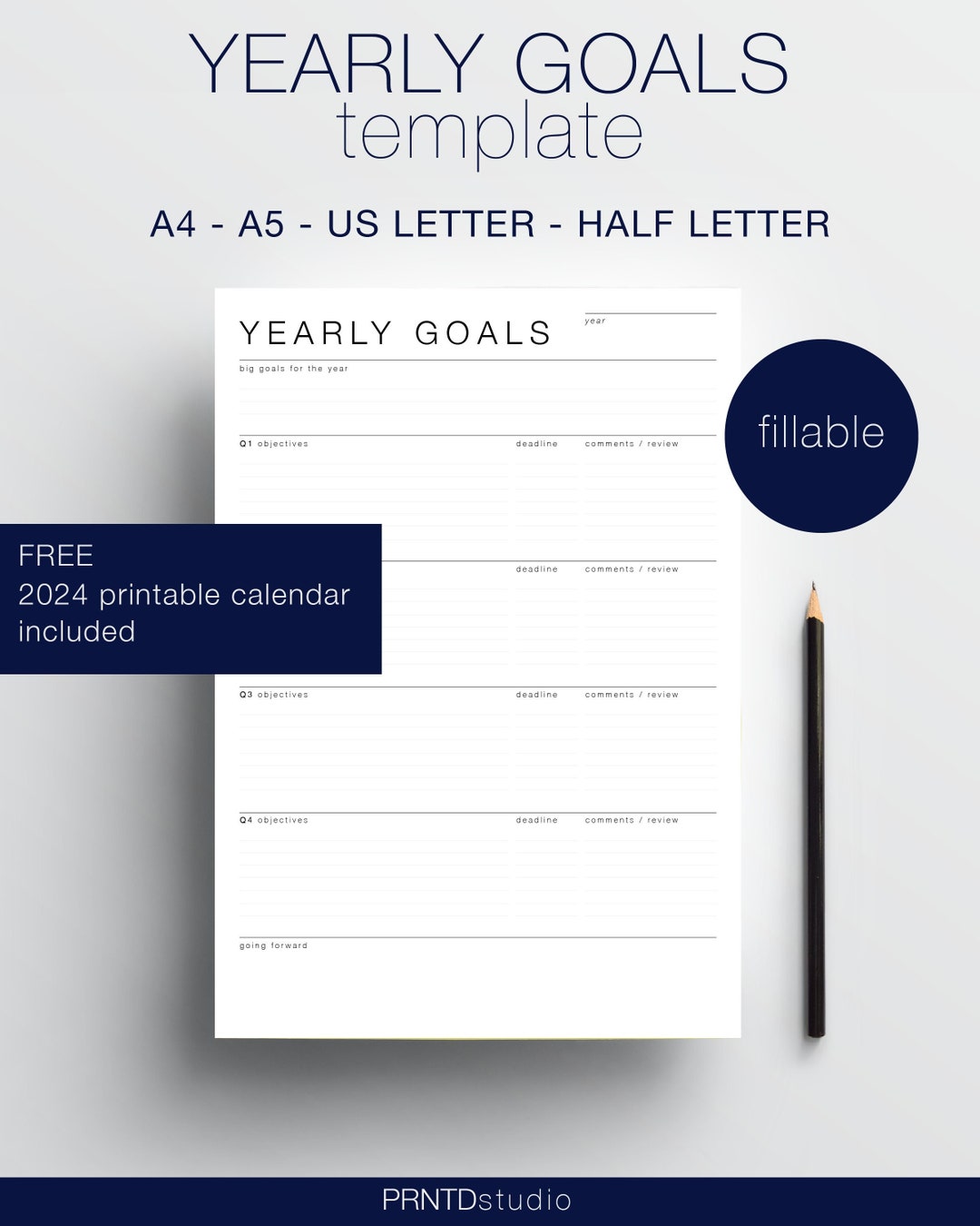 YEARLY GOALS Template: Quarterly Goals Side Hustle, Small Business ...