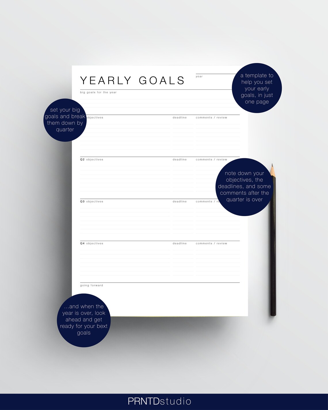 YEARLY GOALS Template: Quarterly Goals Side Hustle, Small Business ...