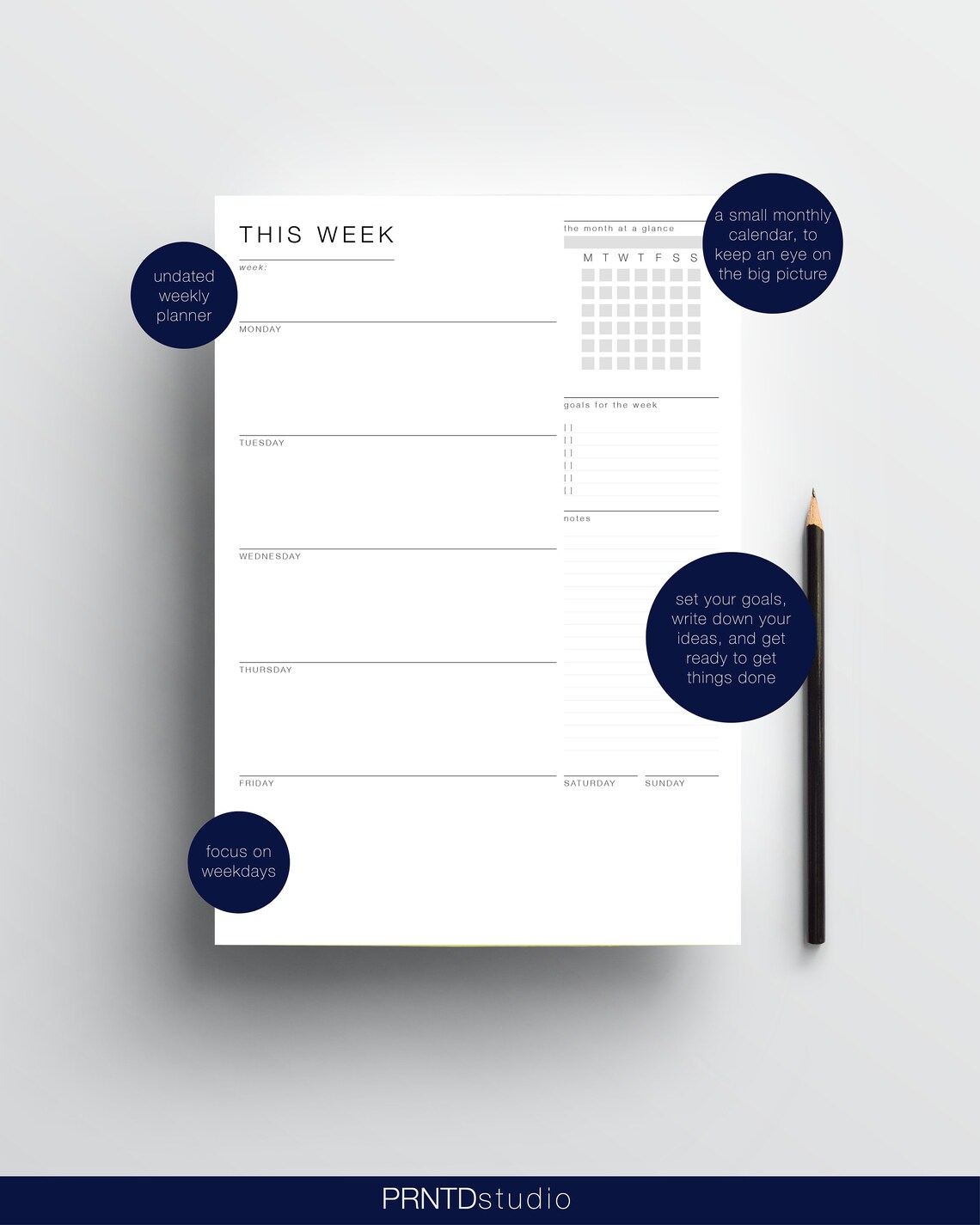 WEEKLY PLANNER Template: Minimalist Weekly Planner One Page - Etsy