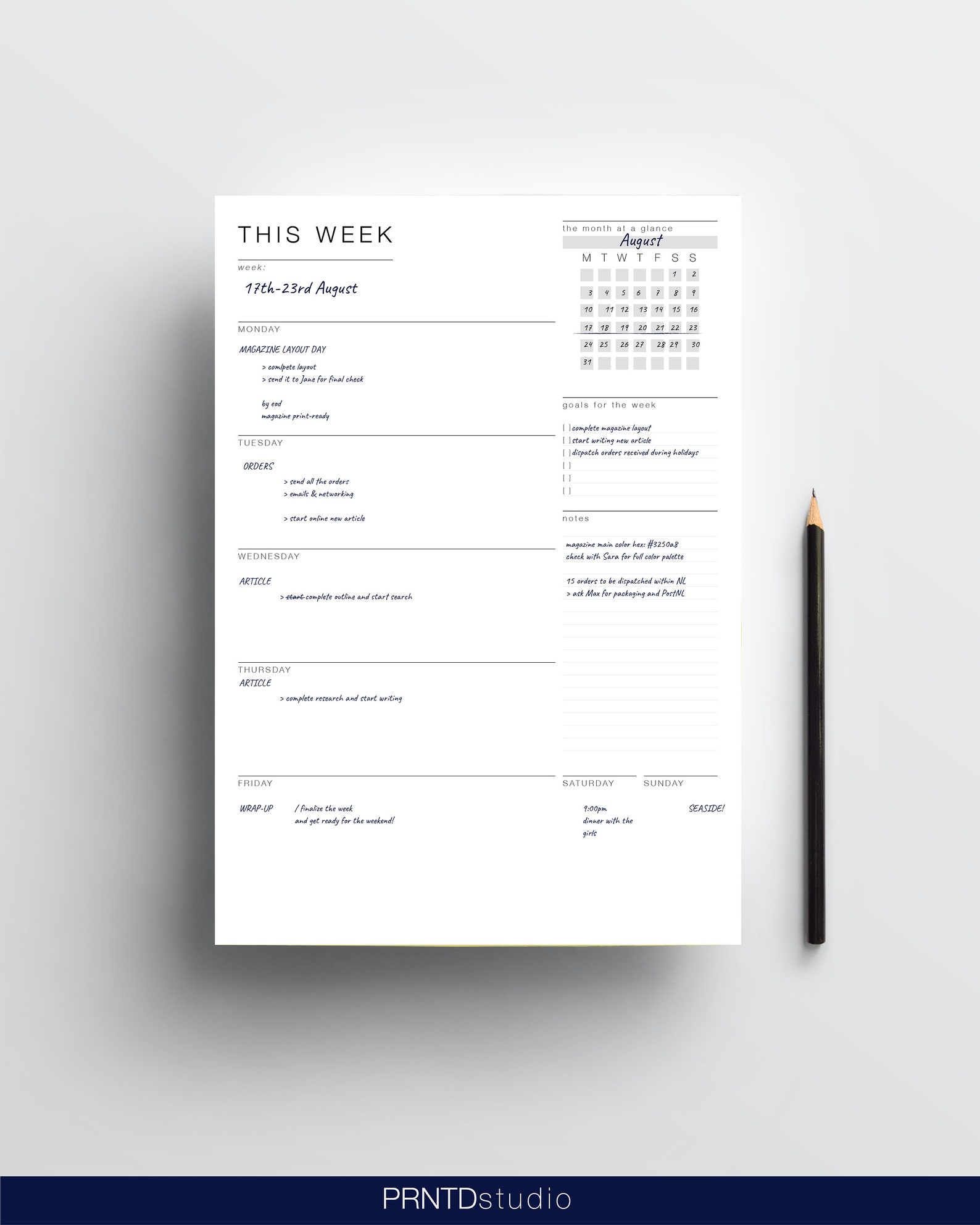 WEEKLY PLANNER Template: Minimalist Weekly Planner One Page - Etsy