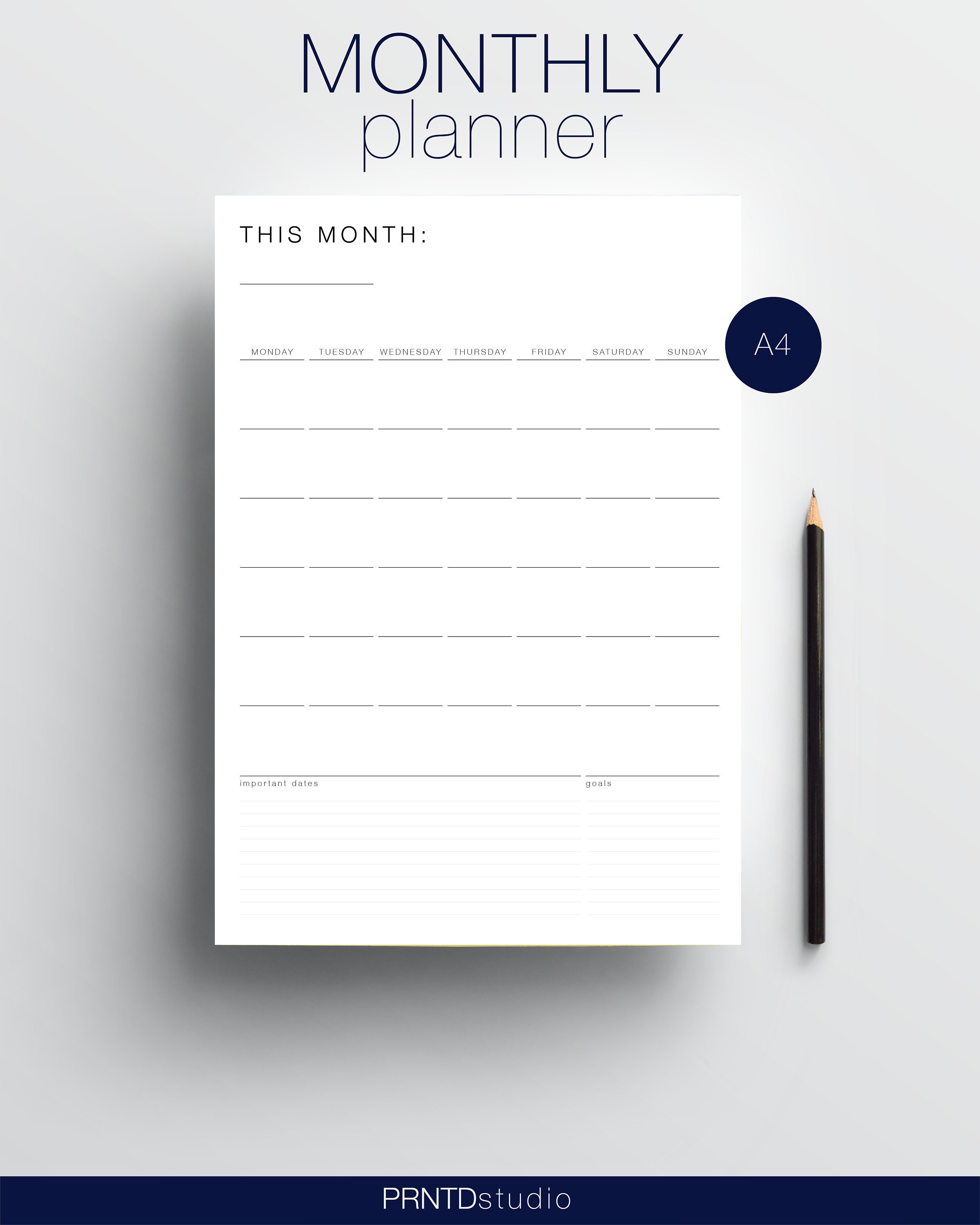 MONTHLY PLANNER Template: Minimalist Monthyl Planner One - Etsy
