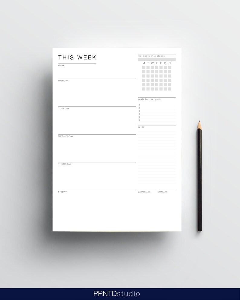 WEEKLY PLANNER Template: Minimalist Weekly Planner One Page - Etsy