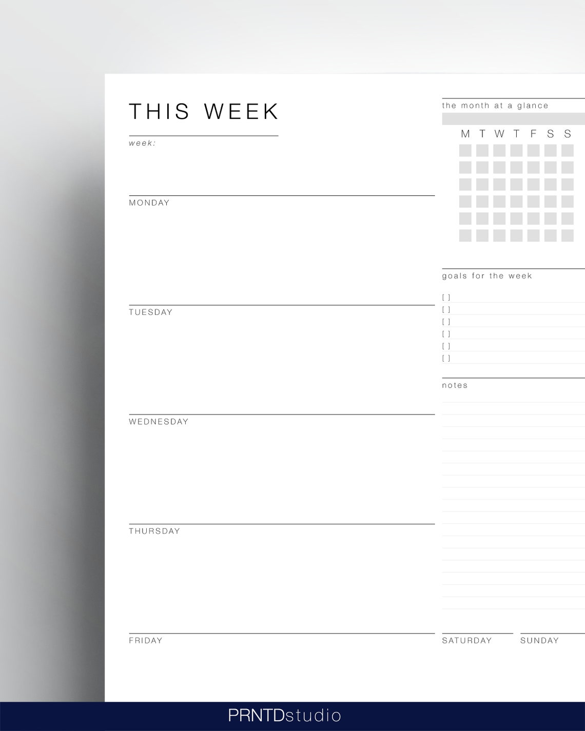 WEEKLY PLANNER Template: Minimalist Weekly Planner One Page - Etsy