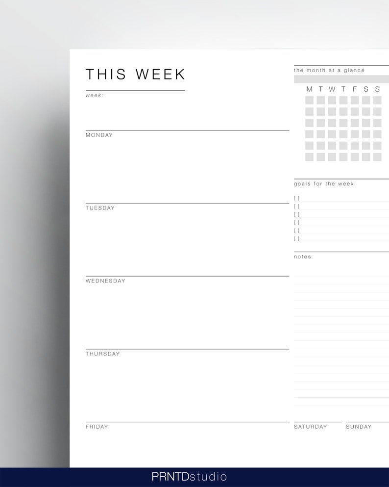 WEEKLY PLANNER Template: Minimalist Weekly Planner One Page - Etsy