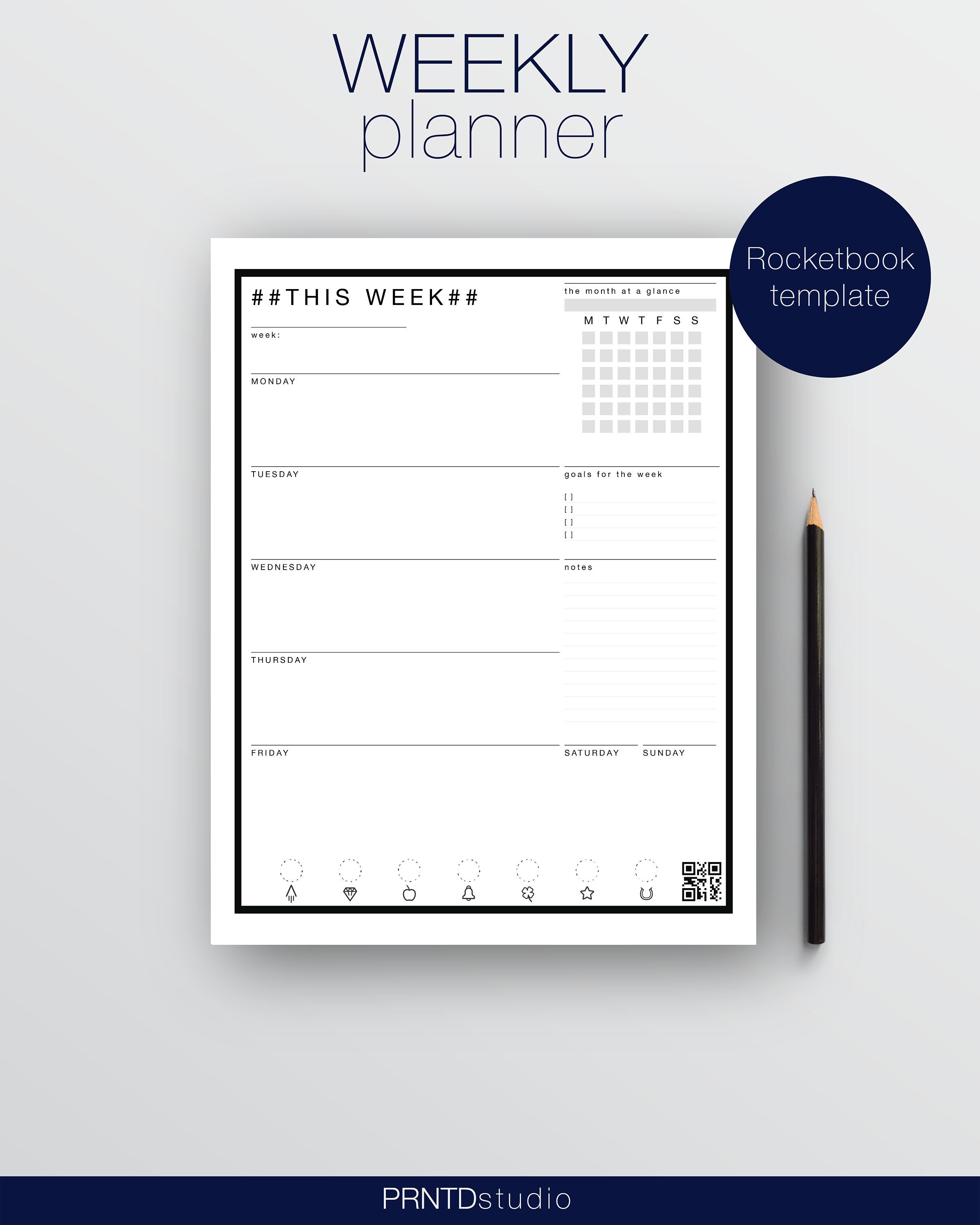 WEEKLY PLANNER Template Rocketbook Edition Minimalist Etsy