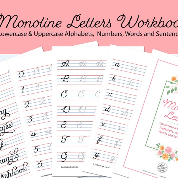 Monoline Lettering Worksheet - Etsy