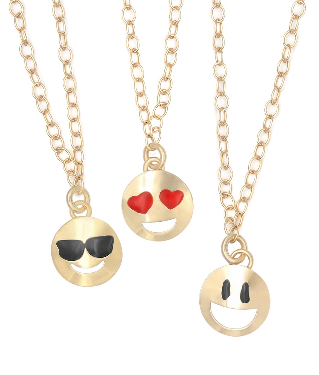 14k Solid Gold Emoji Smiley Faces Charm Necklace & Jewelry – Tiny ...