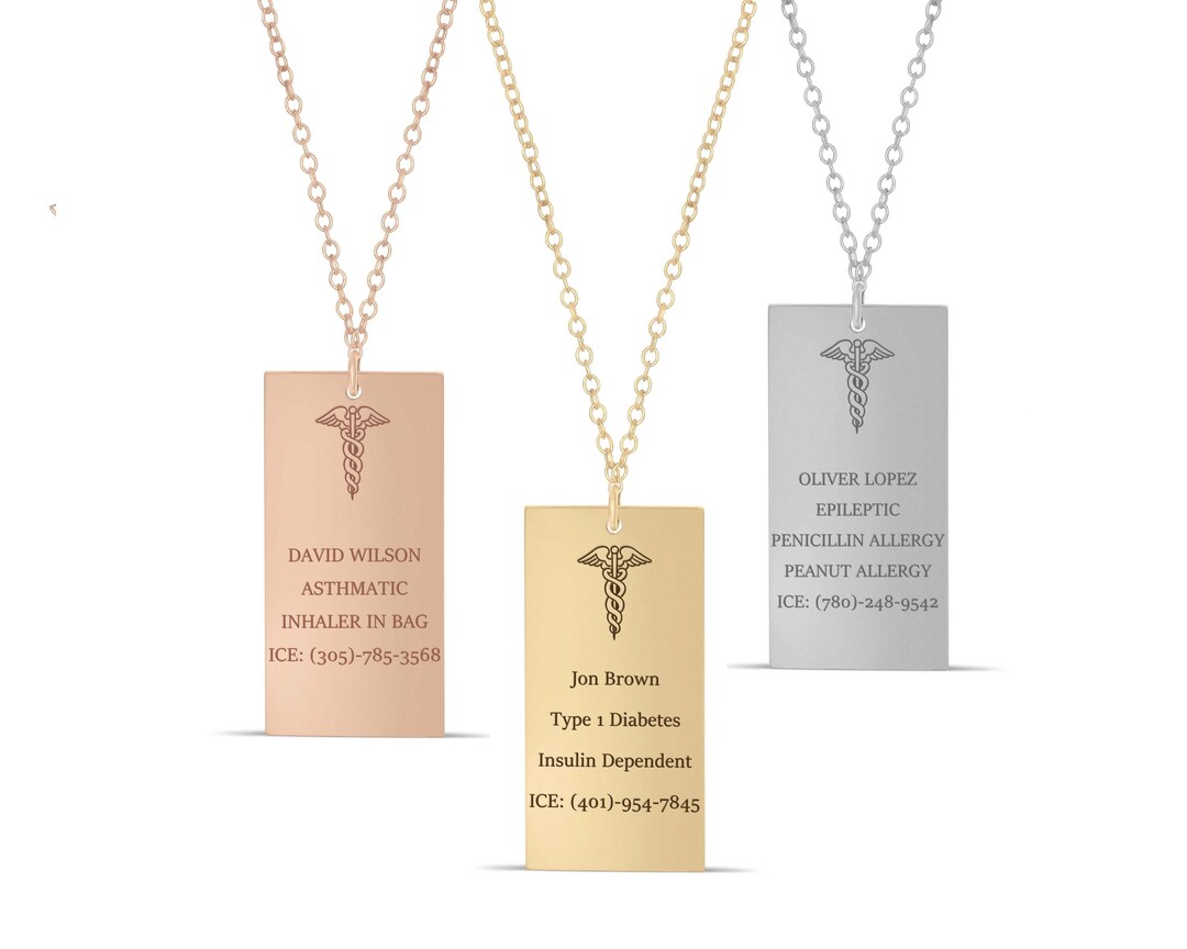Gold Filled Silver Medical Alert Id Necklace – Custom Medical Id Bar ...