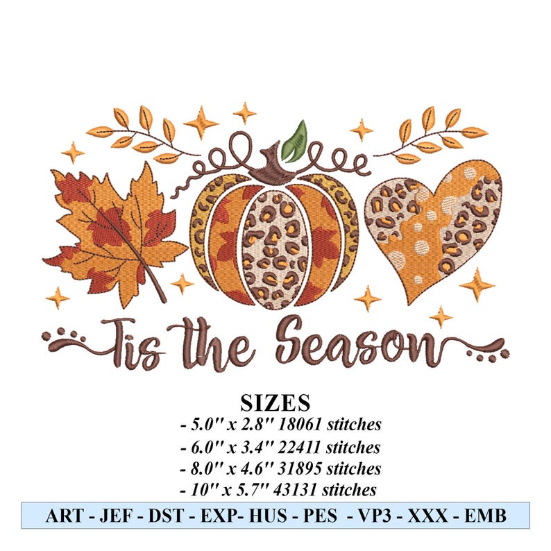 Autumn Pumpkins Embroidery Design, Fall Embroidery File, Digital ...