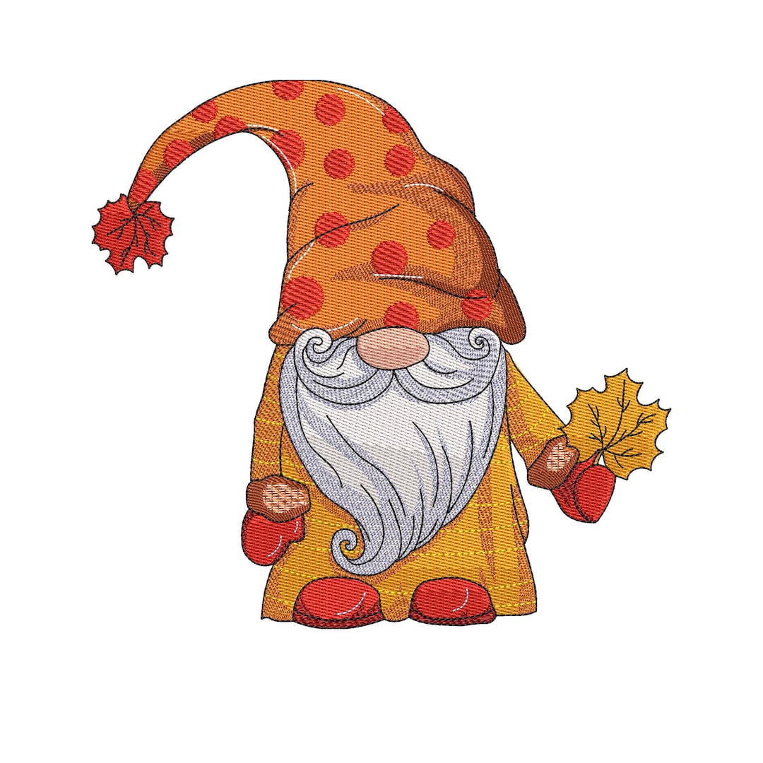 Fall Gnome Embroidery Design, Gnomes With Autumn Leave Embroidery ...