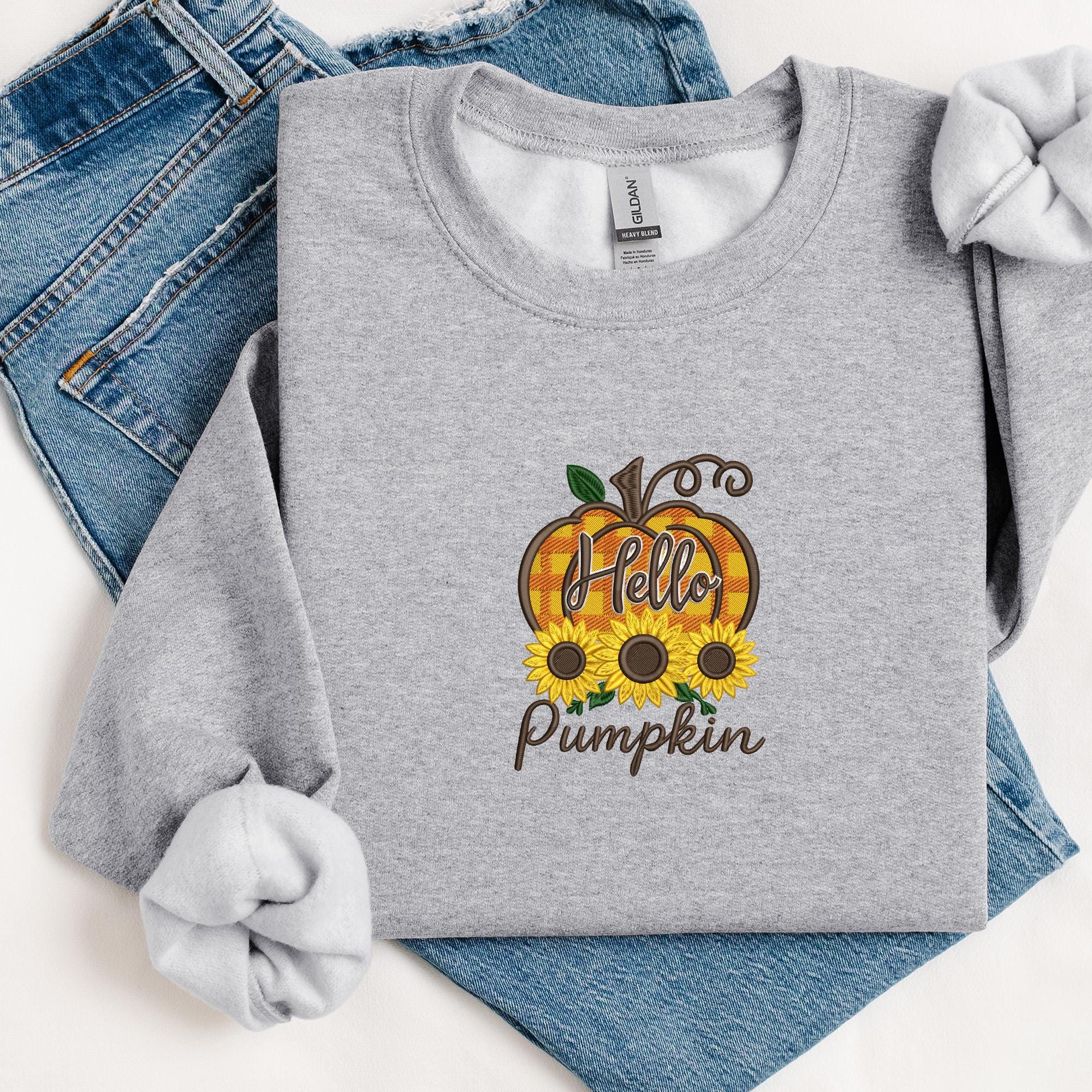 Hello Pumpkin Embroidery Design Fall Sunflower Pumpkin Machine ...