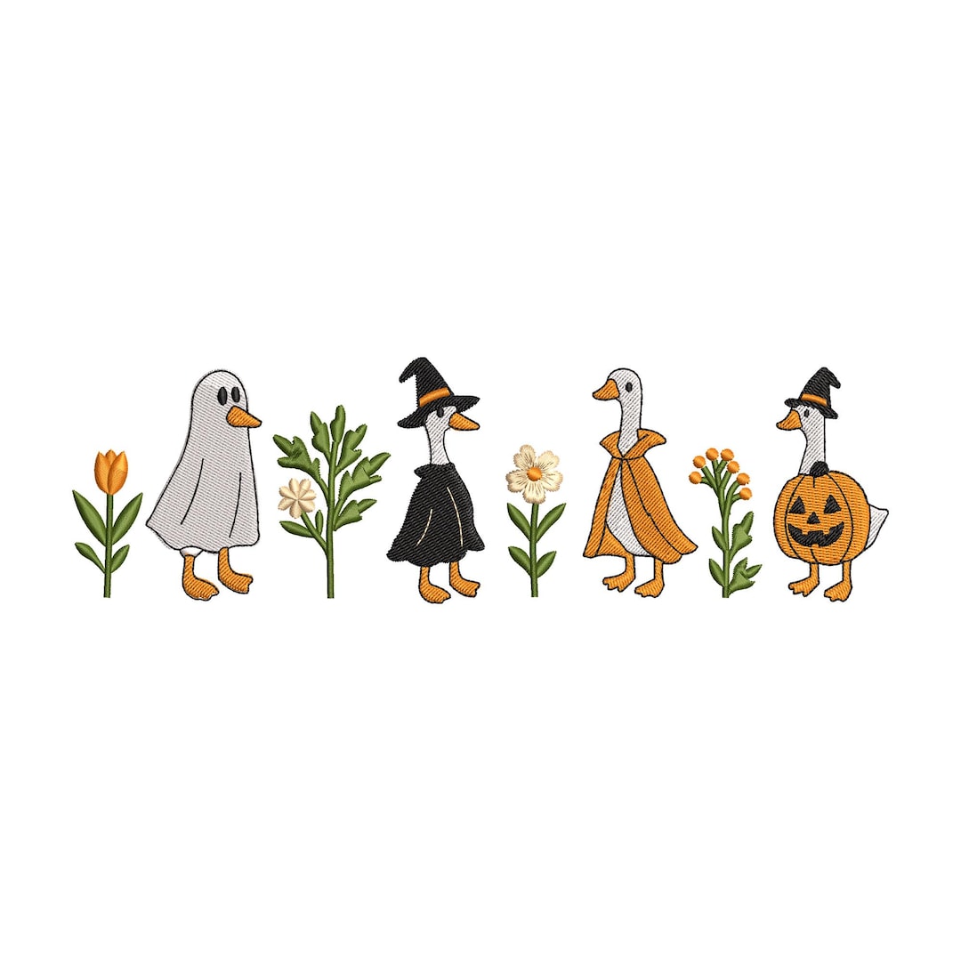 Halloween Goose Embroidery Design, Cute Witch Ghost Pumpkin Goose ...