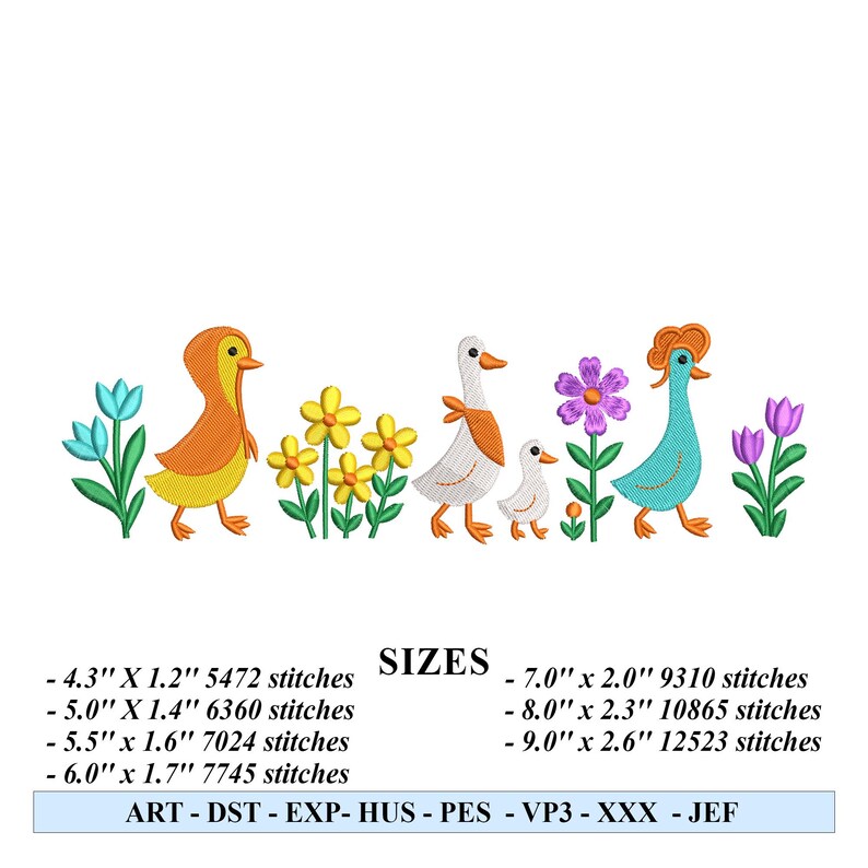 Floral Embroidery Design, Cute Goose Embroidery File Set of 2, Flower ...