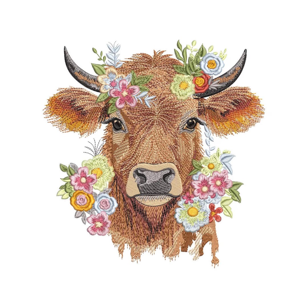 Cute Highland Cow Embroidery Design, Farm Animal Machine Embroidery ...