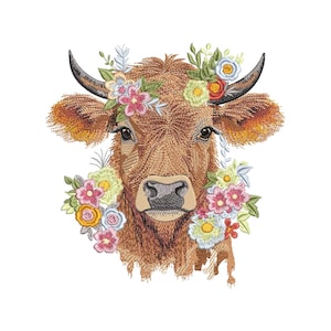 Cute Highland Cow Embroidery Design, Farm Animal Machine Embroidery ...