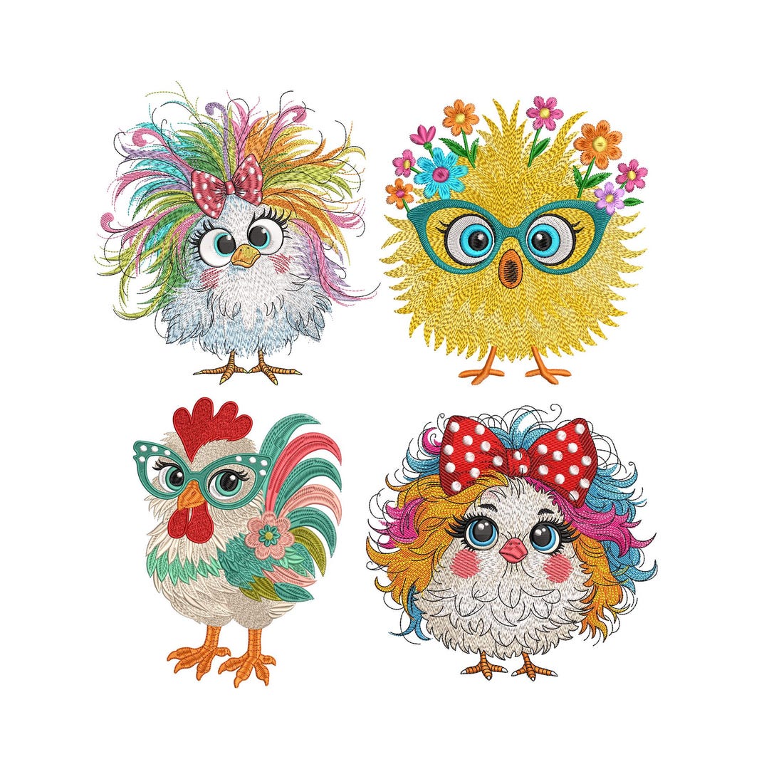 4 Funny Crazy Chicken Embroidery Design, Bundle Cute Chicken Machine ...