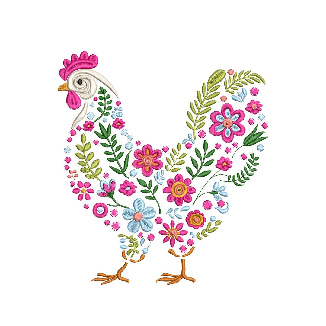 Floral Chicken Embroidery Design Funny Chicken Embroidery File, Summer ...