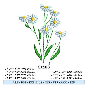 Daisy Flower Embroidery File, Wildflower Embroidery Design, Floral ...
