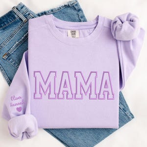 Embroidered Dad Mama Comfort Colors Sweatshirt Personalized Kid Name on ...